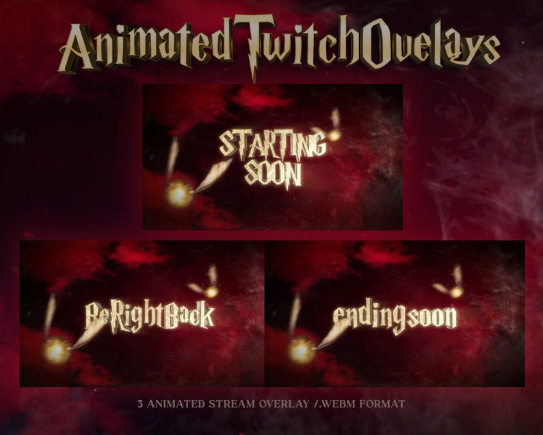 3 Animated Gryffindor Twitch Overlays/ Hogwarts Legecy Twitch /magic ...