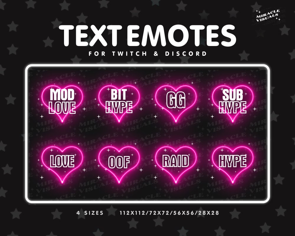 Pink Neon Heart Text Twitch Emote 8 Pack / Heart / Neon / Pink / GG ...