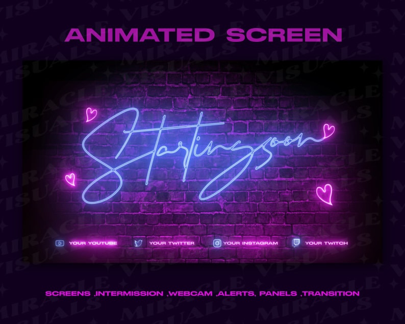 Animated Stream Package Neon Theme / Twitch Overlay / 4 X Animate ...