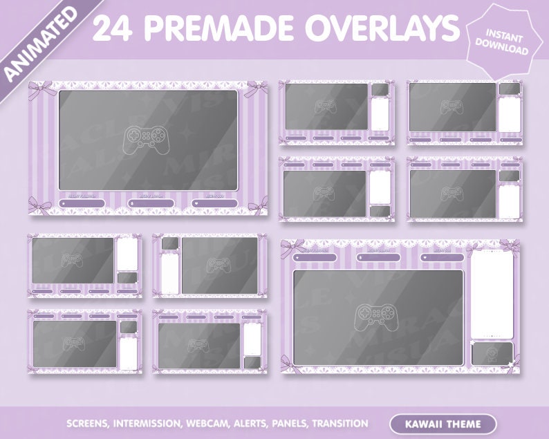 Animated Stream Package Purple Kawaii / Twitch Overlay/ 4 X Animate Intermission / Animated ...