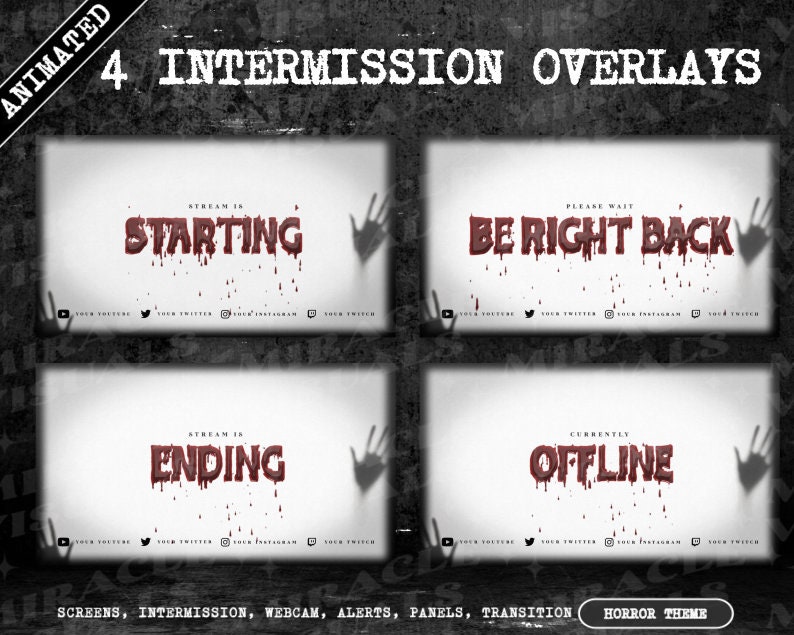 Animated Custom Twitch Package / Goth / Scary /bloody Screens for ...