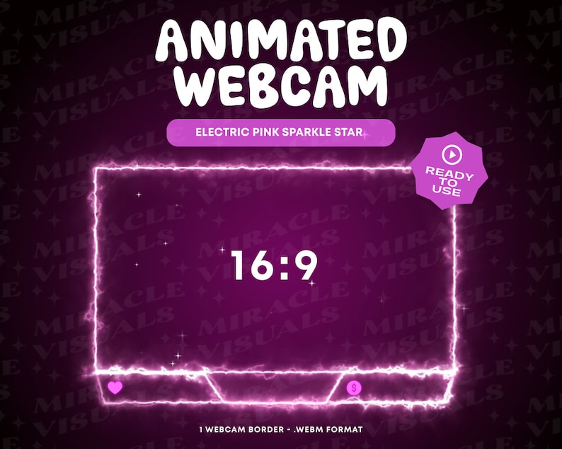 Animated Electric Pink Sparkle Star Webcam Overlay /16:9/ Neon ...