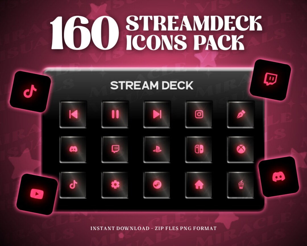 160 Neonpink Streamdeck Icon Set | 160 Neon Pink Icon Pack for Elgato ...