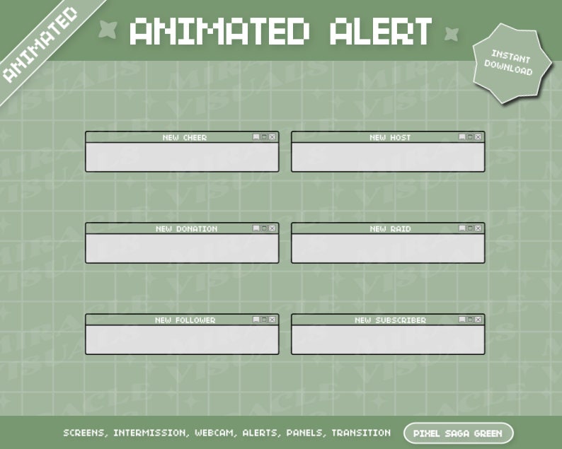 Animated Stream Package Pastelgreen Pixel /twitch Overlay/4 X Animate ...