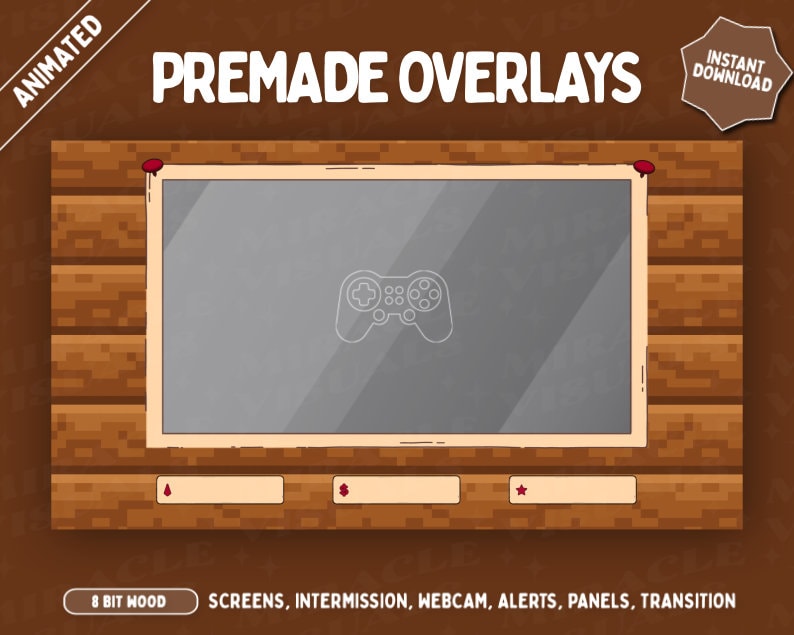Animated Stream Package 8 Bit Wood Theme / Wood Theme / Twitch Overlay ...