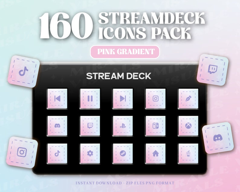 160 Pinkgradient Streamdeck Icon Set | Icon Pack for Elgato Steamdeck ...