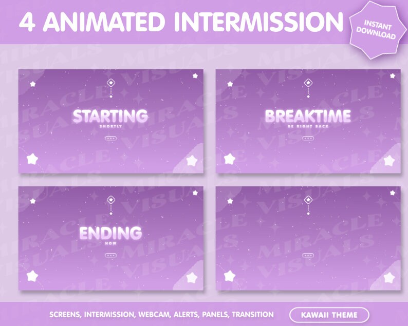 Animated Stream Package Purple Kawaii /twitch Overlay/4 X Animate ...