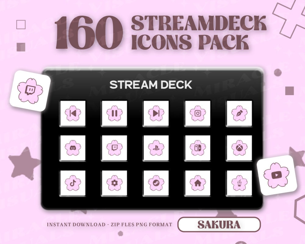 Sakura Streamdeck Icon Set | 160 Sakura Icon Pack for Elgato Steamdeck ...