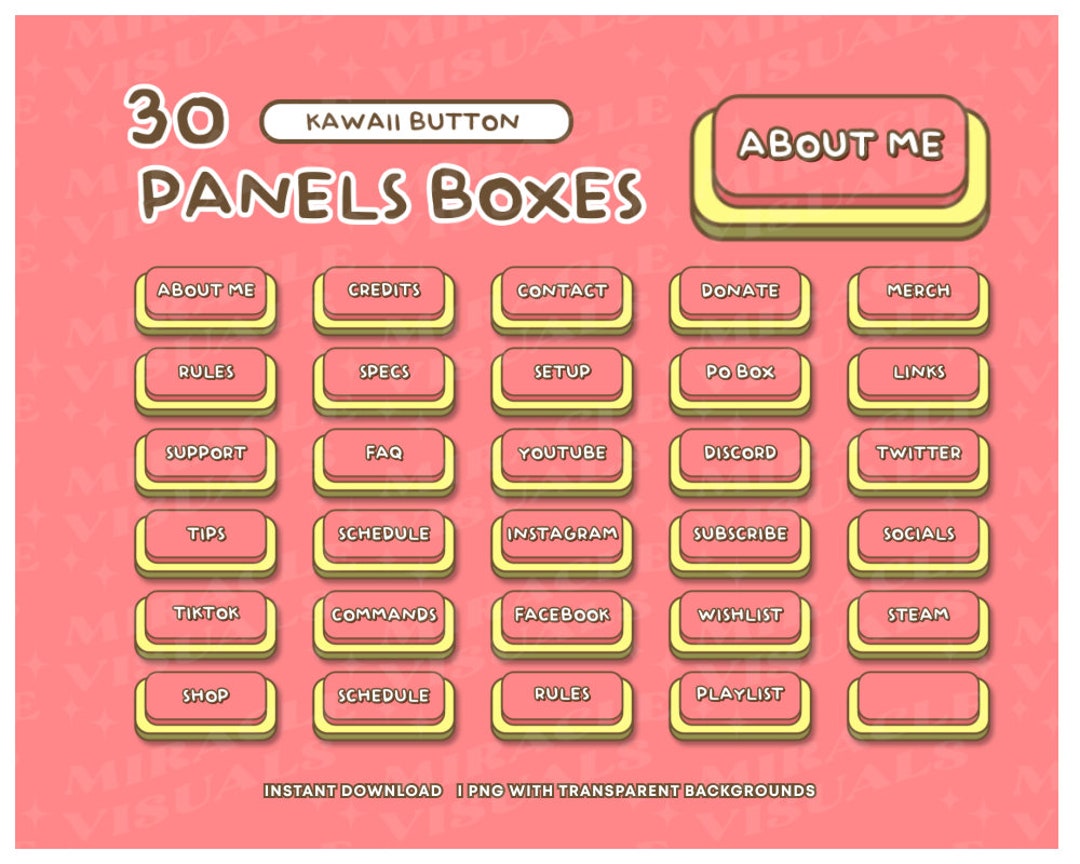 30 X Twitch Stream Kawaii Button Panels / Button / Kawaii / Pink ...