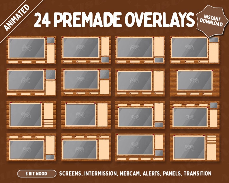 Animated Stream Package 8 Bit Wood Theme / Wood Theme / Twitch Overlay ...