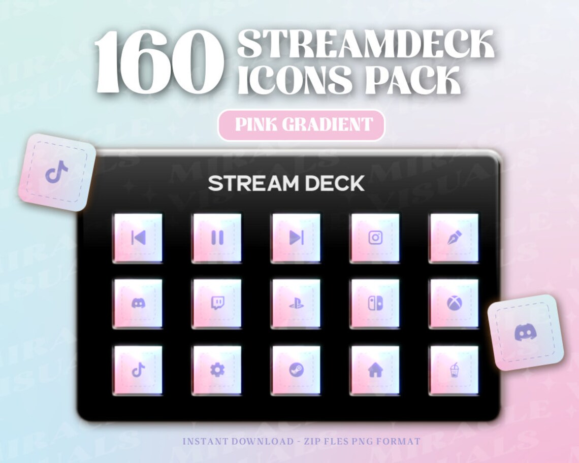 160 Pinkgradient Streamdeck Icon Set Icon Pack for Elgato - Etsy
