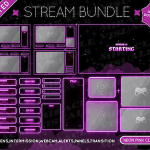 Animated Stream Package Neon Pink Cloud /twitch Overlay/4 X Animate ...