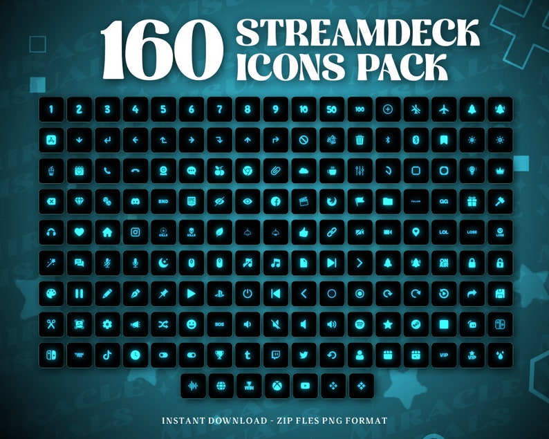 160 Neonblue Streamdeck Icon Set | 160 Neon Blue Icon Pack for Elgato ...