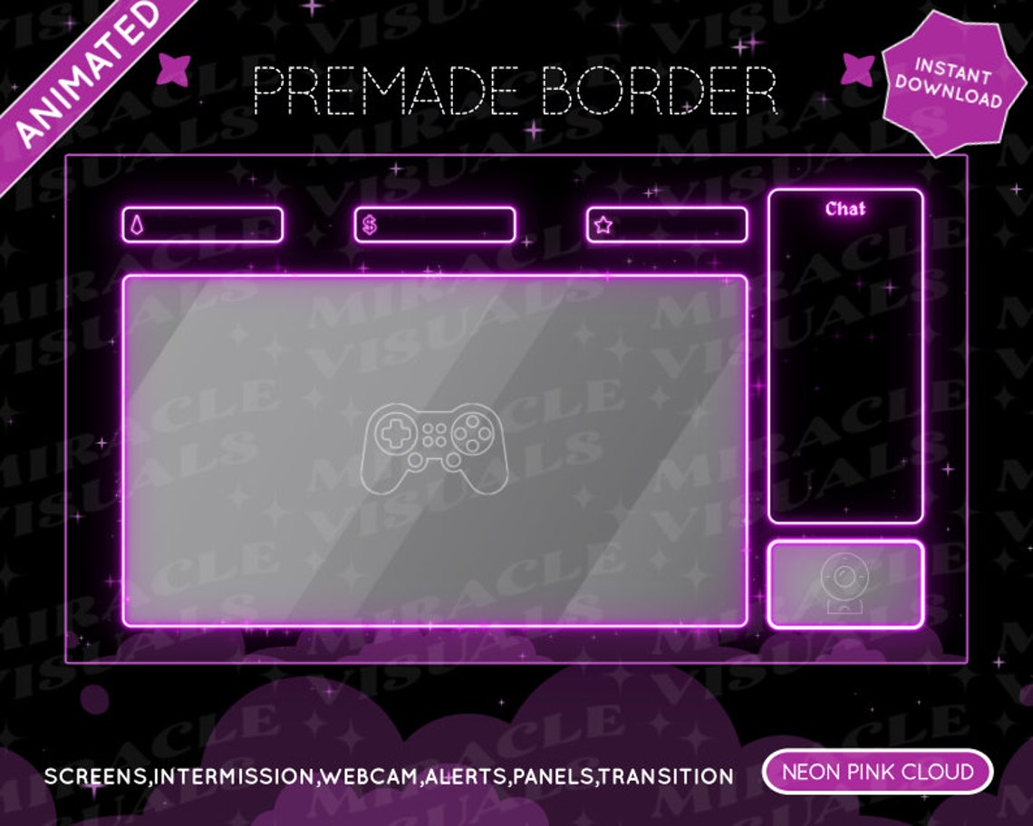 Animated Stream Package Neon Pink Cloud /twitch Overlay/4 X - Etsy