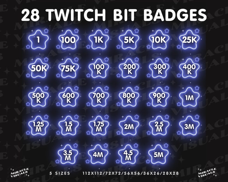 Neon Star Twitch Badge Set / Blue / Star / Neon / Sub Badges / Cute ...