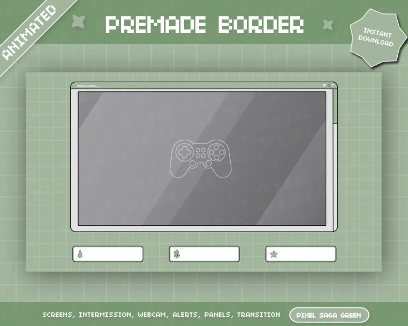 Animated Stream Package Pastelgreen Pixel /twitch Overlay/4 X Animate ...