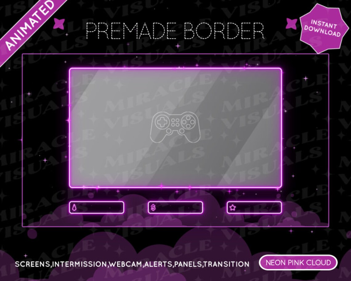 Animated Stream Package Neon Pink Cloud /twitch Overlay/4 X - Etsy