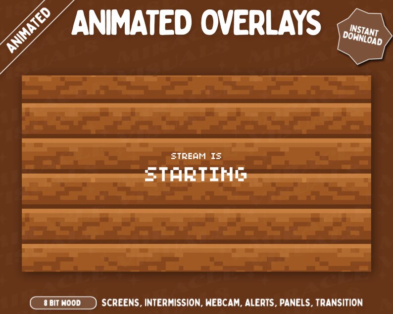 Animated Stream Package 8 Bit Wood Theme / Wood Theme / Twitch Overlay ...