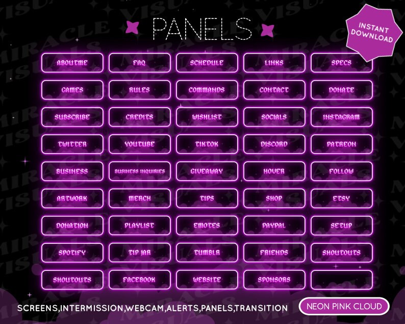 Animated Stream Package Neon Pink Cloud /twitch Overlay/4 X Animate ...
