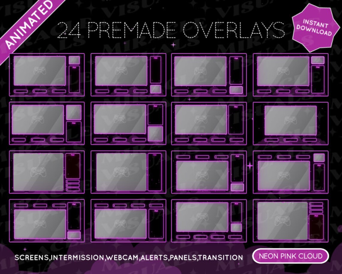 Animated Stream Package Neon Pink Cloud /twitch Overlay/4 X - Etsy