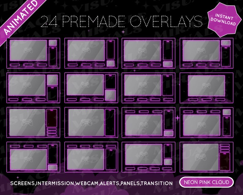 Animated Stream Package Neon Pink Cloud /twitch Overlay/4 X Animate ...