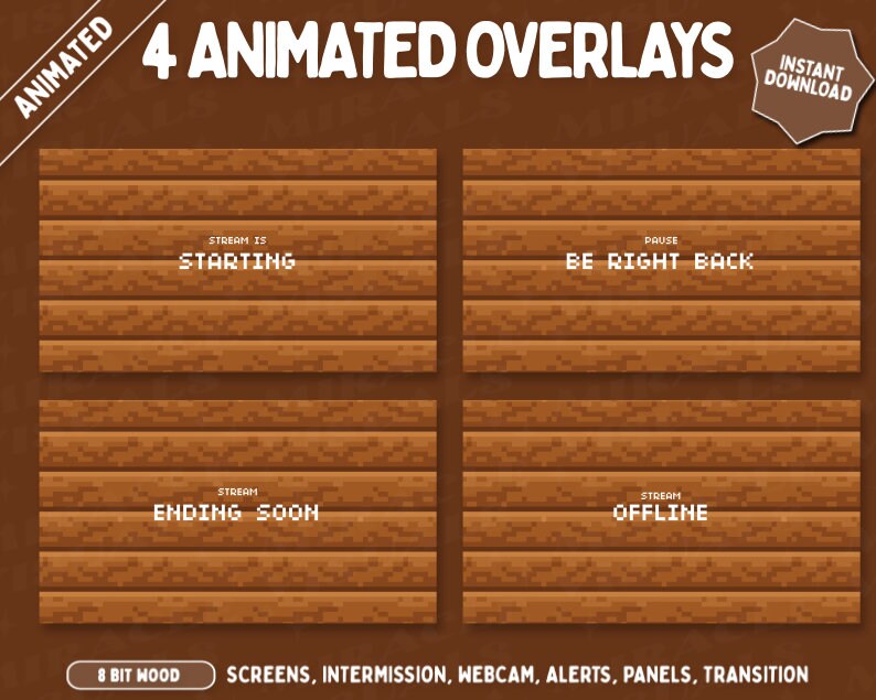 Animated Stream Package 8 Bit Wood Theme / Wood Theme / Twitch Overlay ...