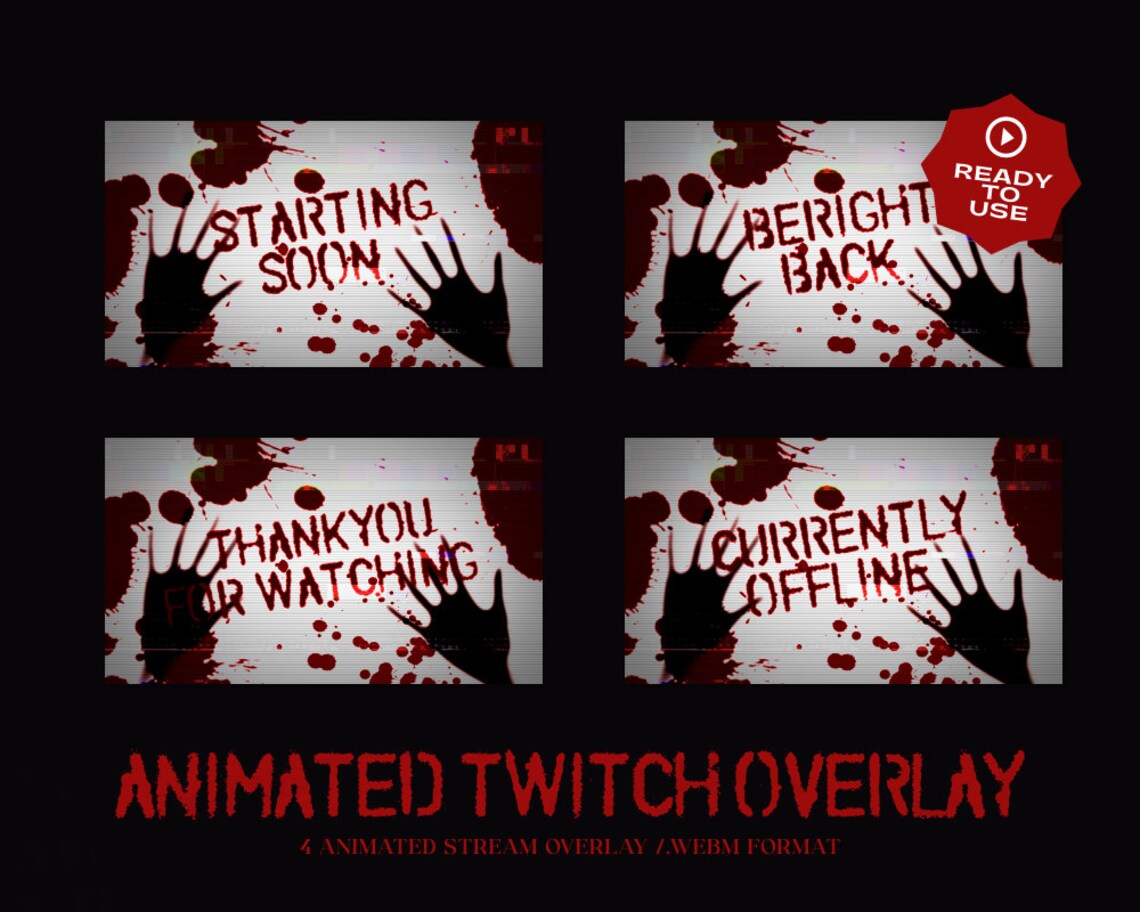 4 Animated Horror / Goth / Scary /bloody Screens for Twitch / Be Right ...