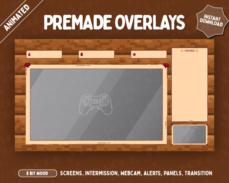 Animated Stream Package 8 Bit Wood Theme / Wood Theme / Twitch Overlay ...