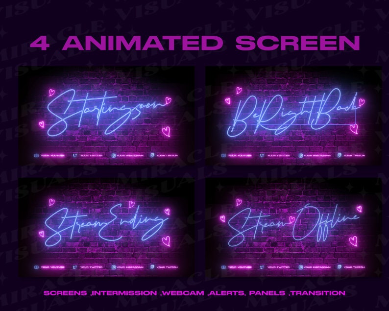 Animated Stream Package Neon Theme / Twitch Overlay / 4 X Animate ...