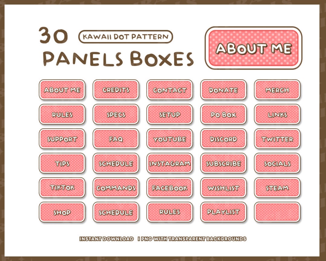 30 X Twitch Stream Kawaii Button Panels / Dot / Kawaii / Button / Pink ...