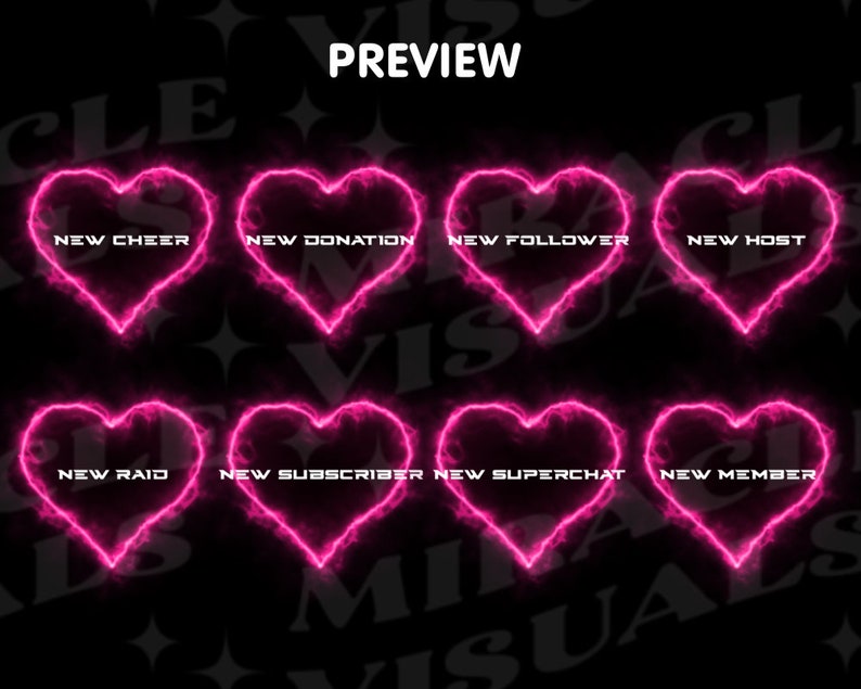 8 X Animated Neon Heart Stream Labels / Neon / Twitchlabels / Pink/ Tip ...