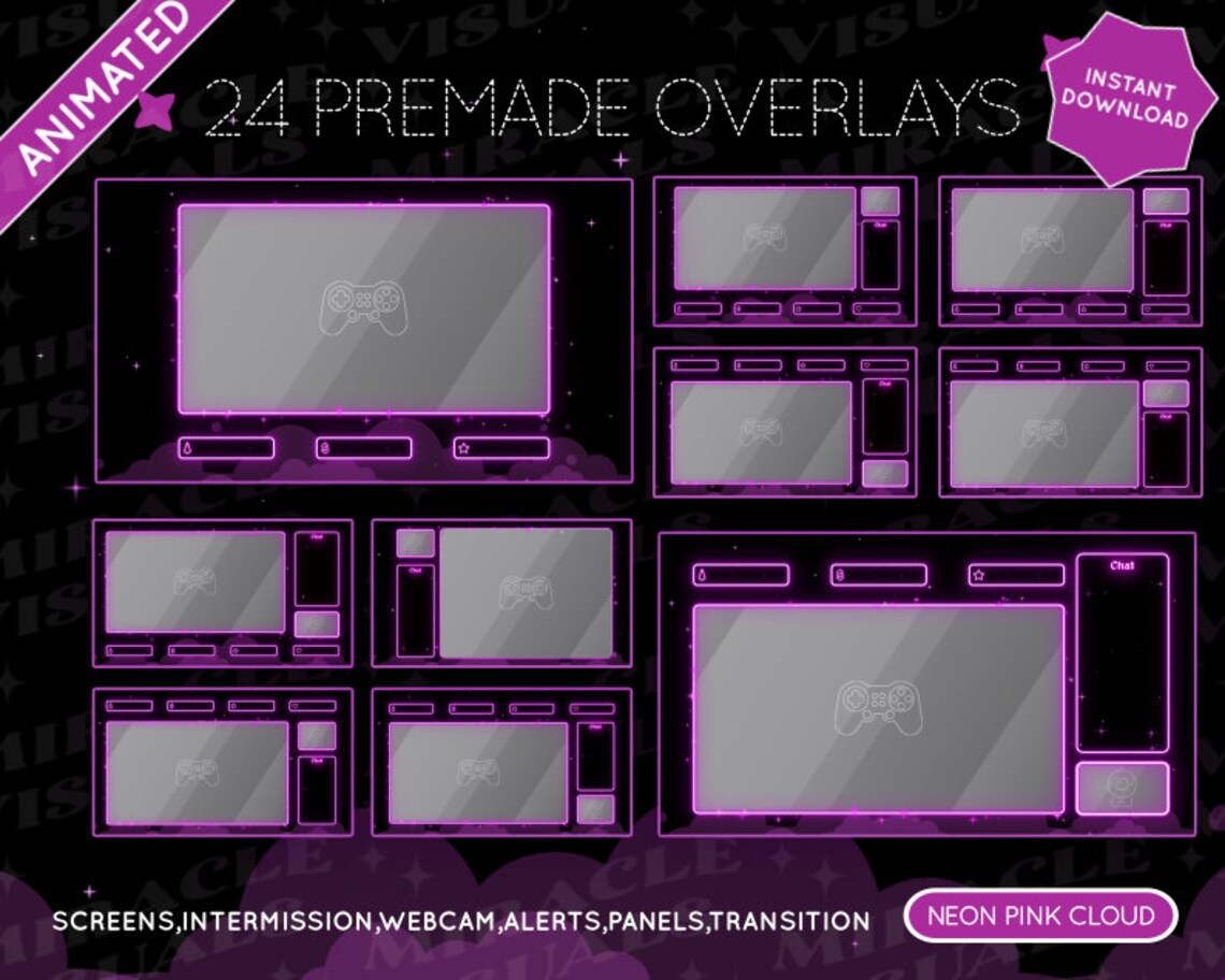 Animated Stream Package Neon Pink Cloud /twitch Overlay/4 X - Etsy
