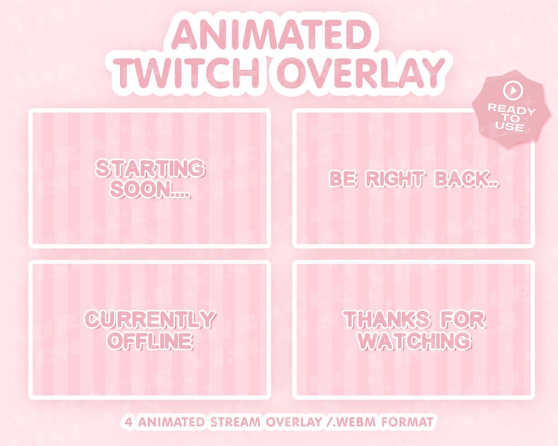 4 X Animated Pink Kawaii / Overlays for Twitch / Discord / Starting ...