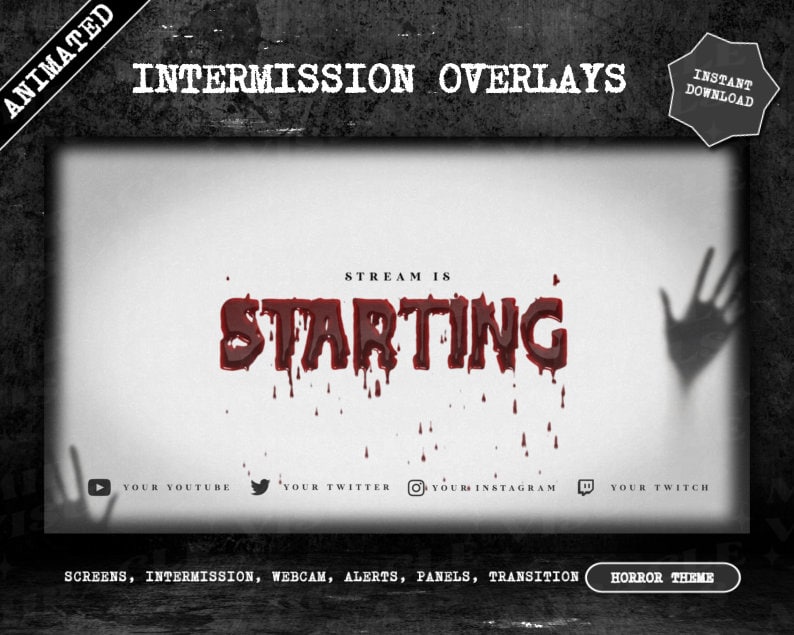 Animated Custom Twitch Package / Goth / Scary /bloody Screens for ...