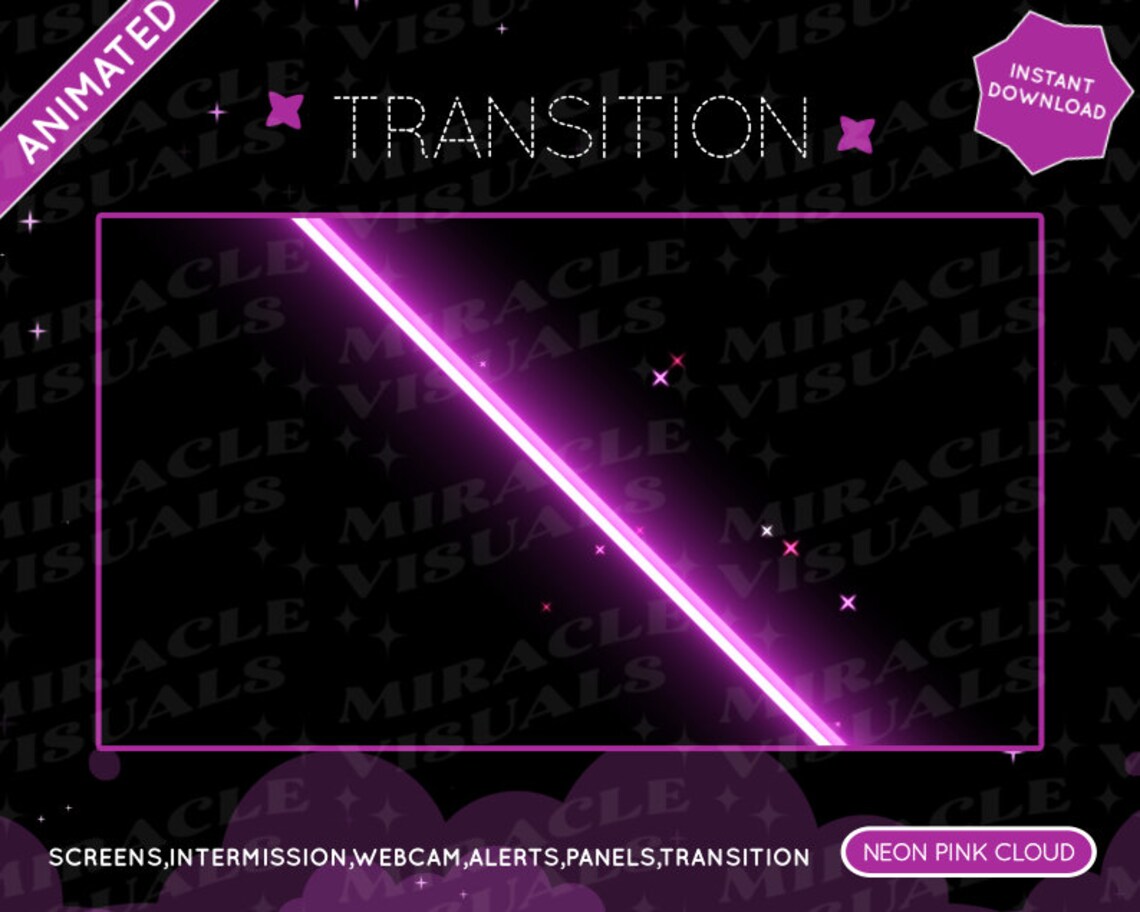 Animated Stream Package Neon Pink Cloud /twitch Overlay/4 X - Etsy
