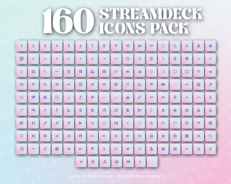 160 Pinkgradient Streamdeck Icon Set Icon Pack for Elgato Steamdeck Pastel Pink Streamers ...