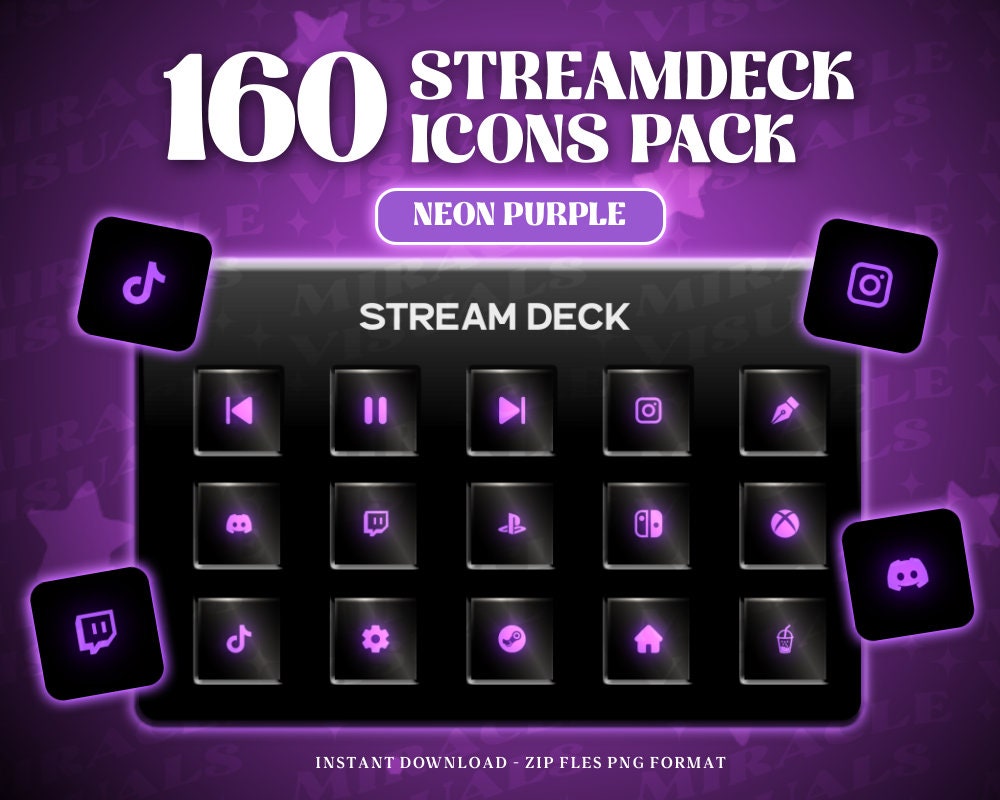 160 Neonpurple Streamdeck Icon Set 160 Neon Purple Icon Pack - Etsy