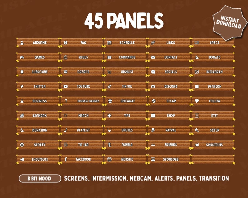 Animated Stream Package 8 Bit Wood Theme / Wood Theme / Twitch Overlay ...