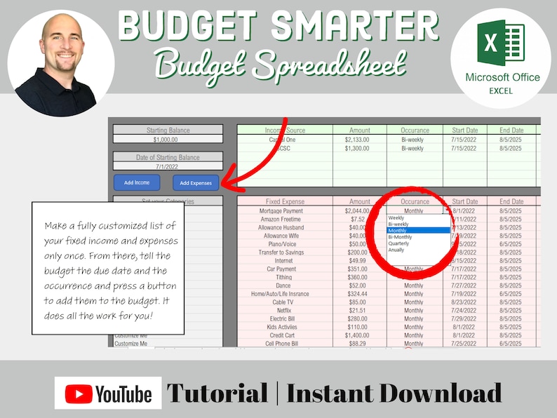 Microsoft Excel Budget Spreadsheet | Budget Smarter - Etsy