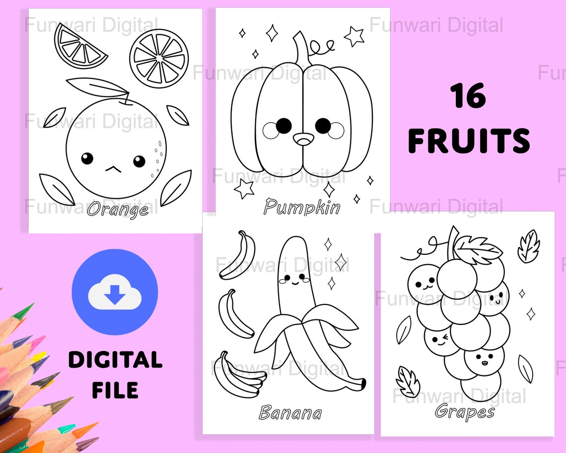 Cute Fruits Printable Coloring Pages, Coloring Worksheets for Kids, Boy ...