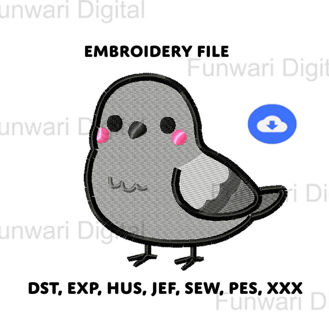 Cute Pigeon Cartoon Machine Embroidery Design, Animals Cute Kawaii ...