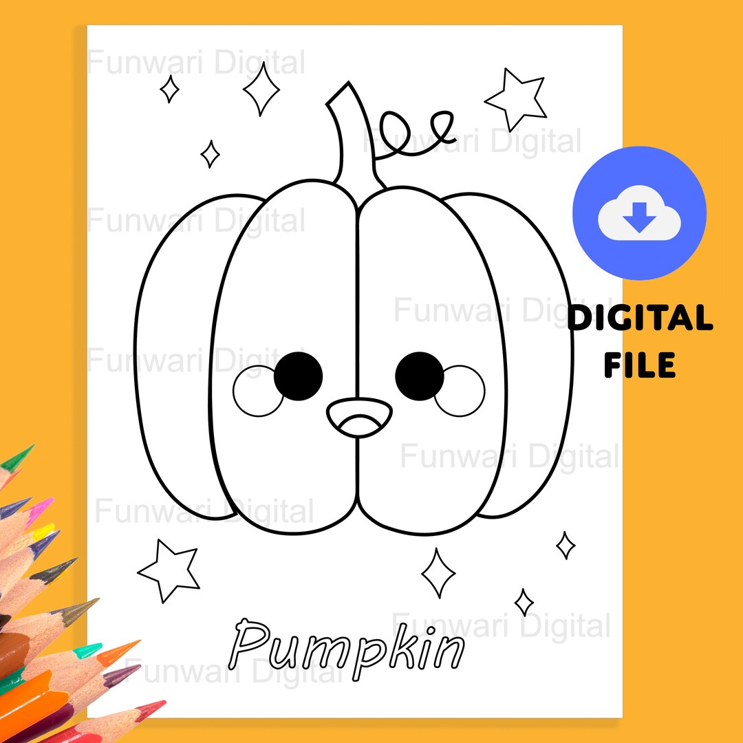 Adorable Pumpkin Coloring Page for Kids, Printable, Digital File ...