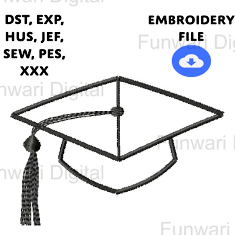 Unique Graduation Cap Machine Embroidery File Design - Digitized ...