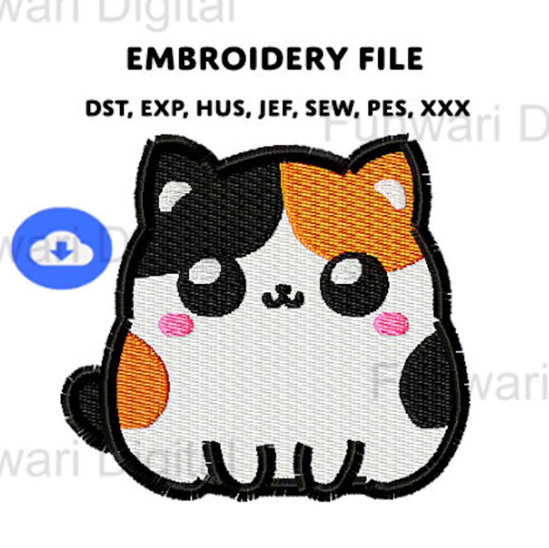 Chibi Chubby Calico Cat Machine Embroidery File, Cottagecore Aesthetic ...