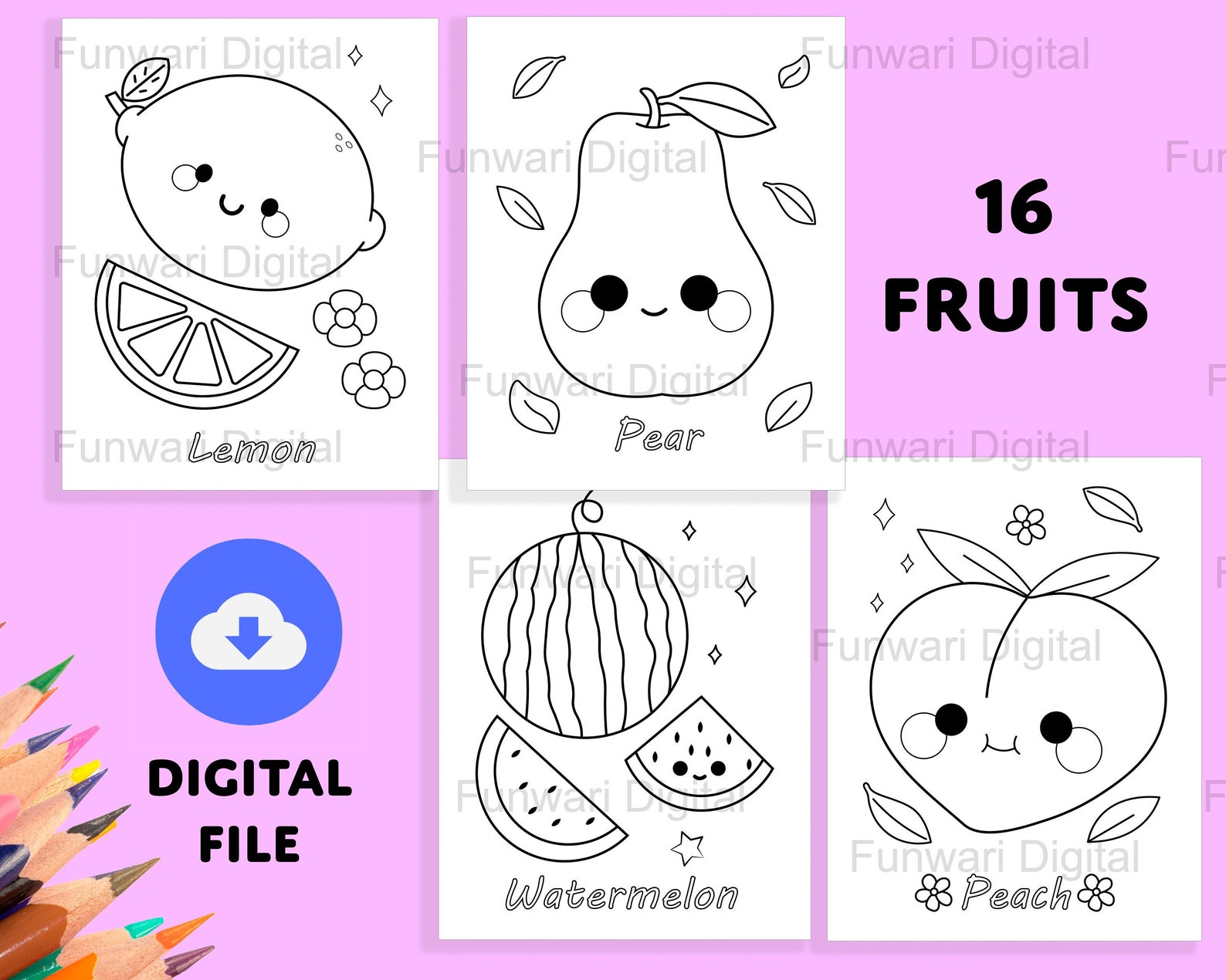 Cute Fruits Printable Coloring Pages, Coloring Worksheets for Kids, Boy ...