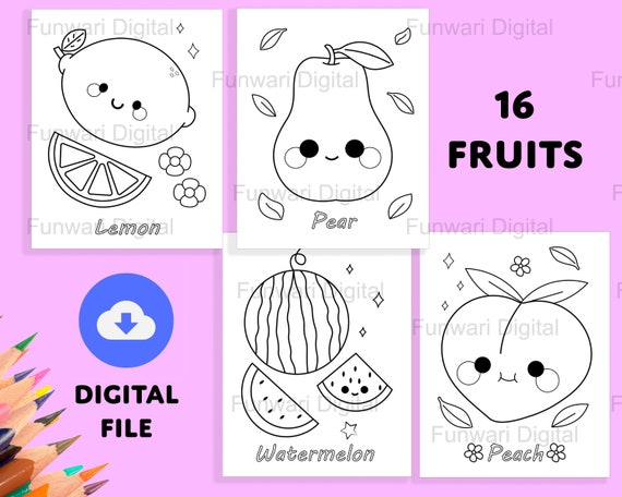 Cute Fruits Printable Coloring Pages Coloring Worksheets for - Etsy