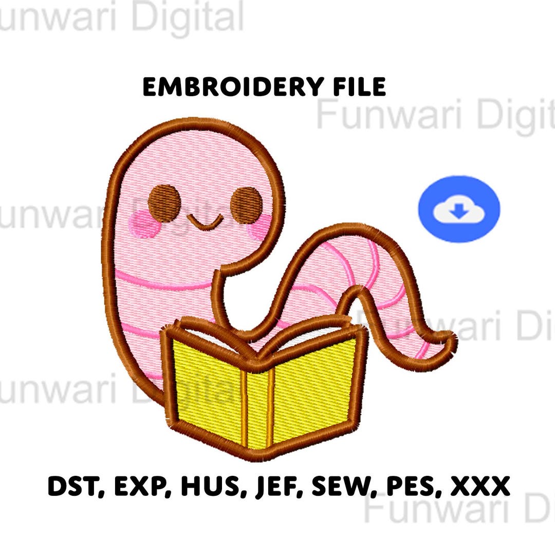 Cute Worm Reading A Book Bookworm Cartoon Machine Embroidery Design ...