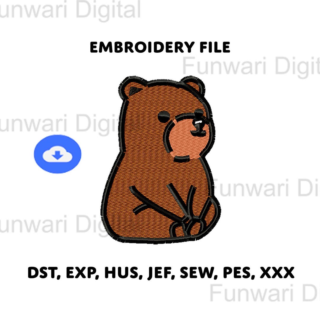 Cute Sitting Down Brown Bear Machine Embroidery File Design - PES/DST ...