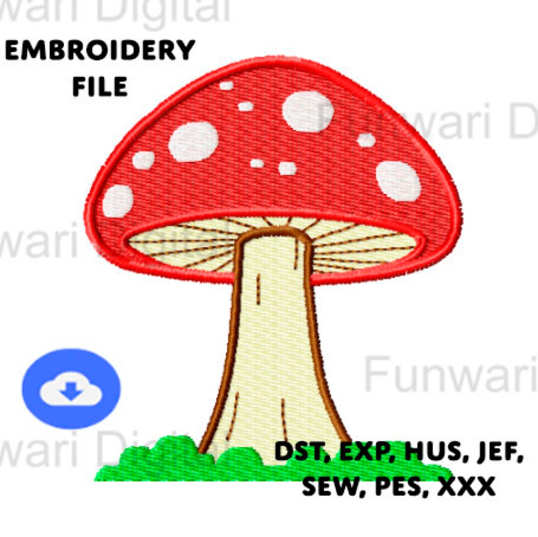 Whimsy Red Mushroom Machine Embroidery Design - Nature PES/DST/JEF ...