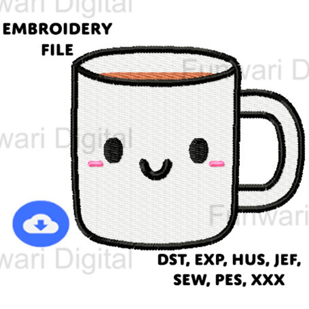 Cute Cup of Coffee Machine Embroidery Design - PES/DST/JEF Formats ...
